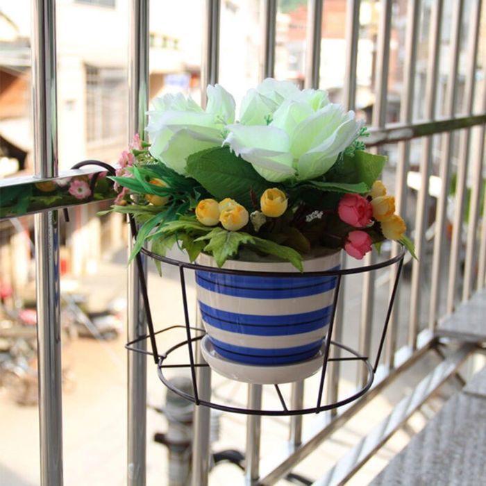 Support métal rond pour pot de fleurs, avec crochets, pour balustrade ...