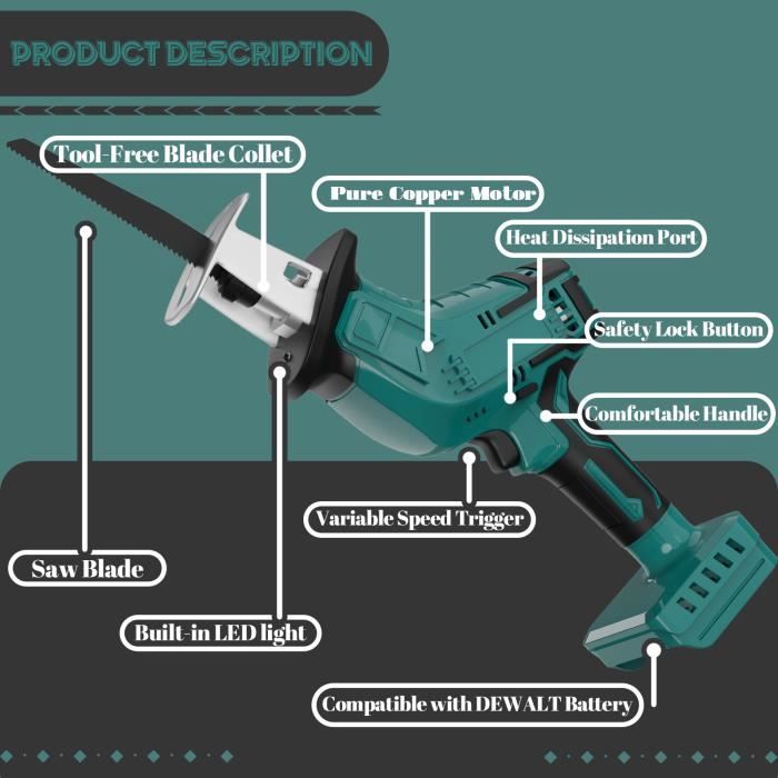 Scie sabre Electrique sans fil MAWIRON 3000SPM-850W-LED-4 Lames Avec ...
