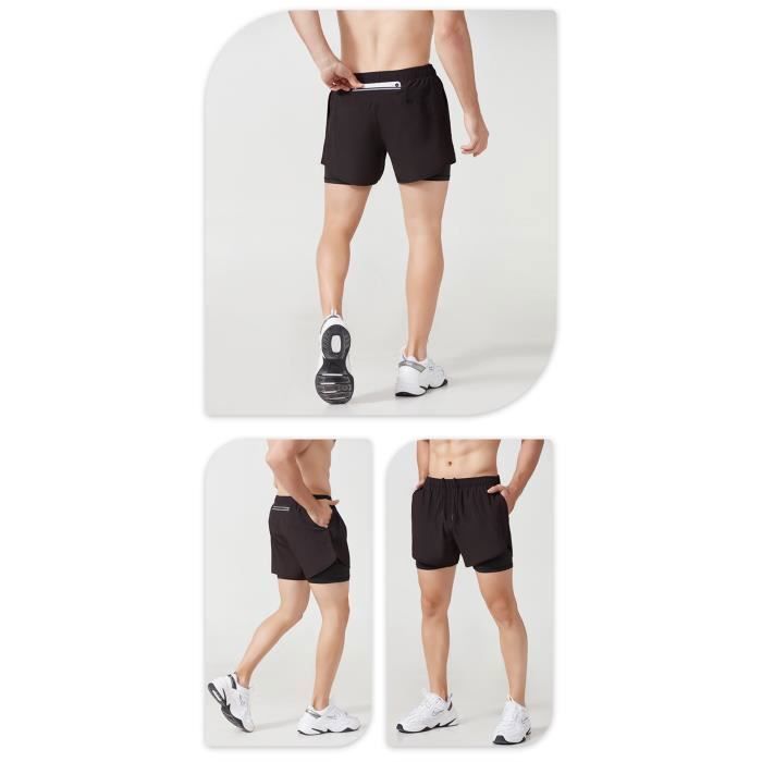 Shorts Homme Running Double Couche gaomin™ - Noir - Séchage Rapide ...