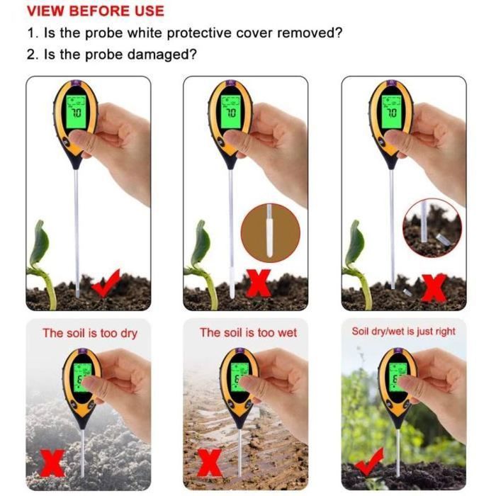 Testeur de pH de sol 4 en 1 testeur de sol humidimètre Kit de testeur ...