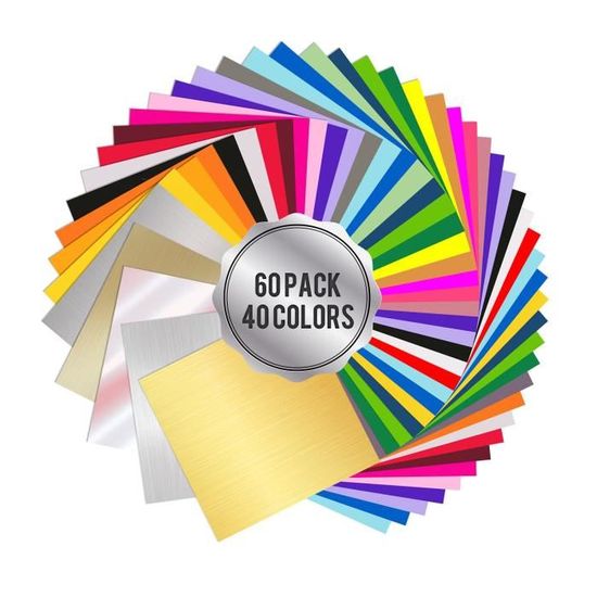 60 Feuilles de Vinyle Adhesif 40 Couleurs 30 x 30cm Papier Transfert ...