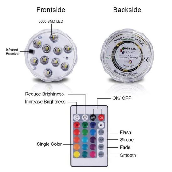 10 lumières LED submersibles LED allume le changement de couleur multi ...