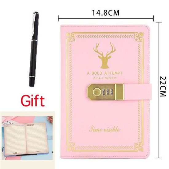 CAHIER,Pink-A5--Carnet de notes à spirale avec verrou, 360Pages, bloc ...