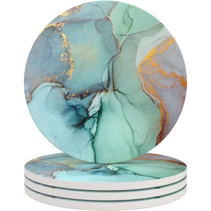 Lot De 4 Sous-Verres Ronds En Pierre Absorbante Avec Base En Liège Et ...