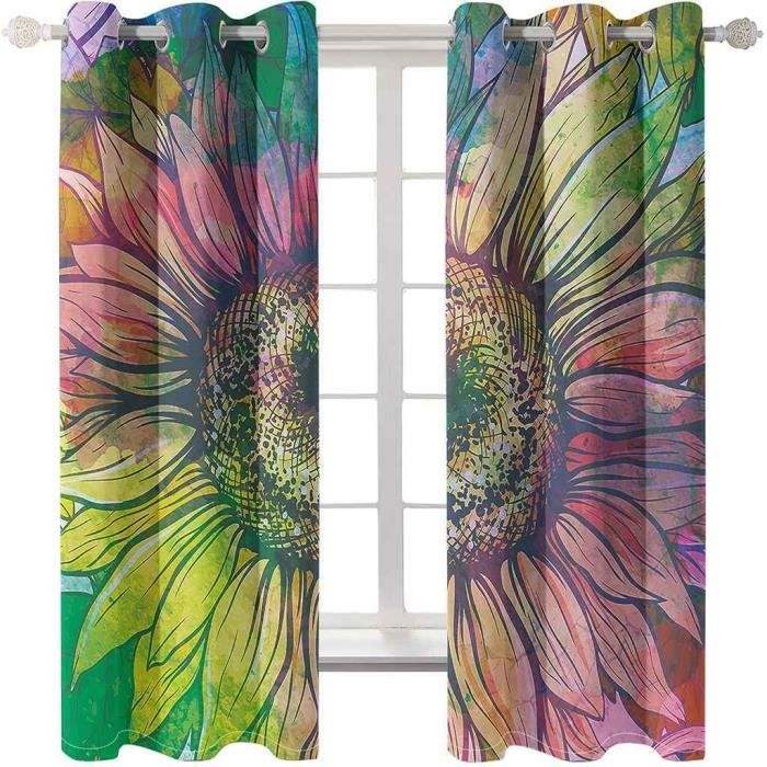 Rideaux Occultant Motif Tournesol 3D Imprimer Thermique Insonorisation ...