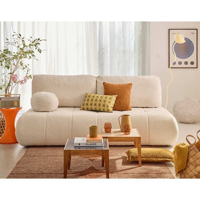 Bowie - canapé 3 places convertible coffre + coussin rond inclus en ...