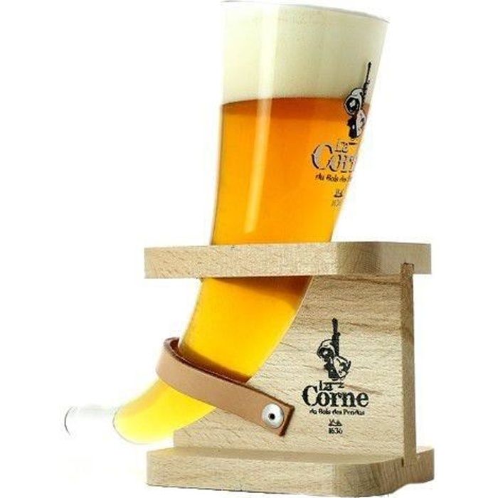 Verre à bière LA CORNE 33cl avec support en bois - La cave Cdiscount