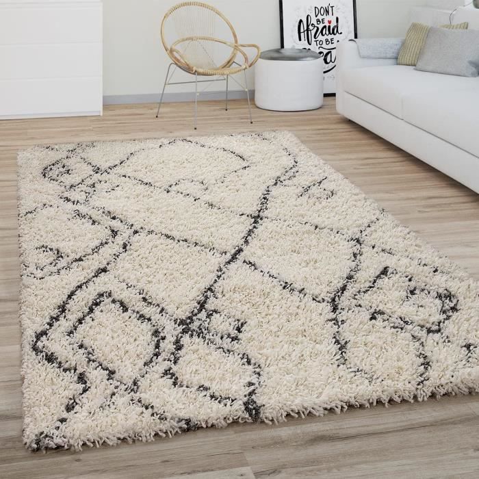 Tapis Shaggy Tapis De Salon Poil Long Moderne Boho Scandinave Motif Diamant, Dimension:100X200 ...