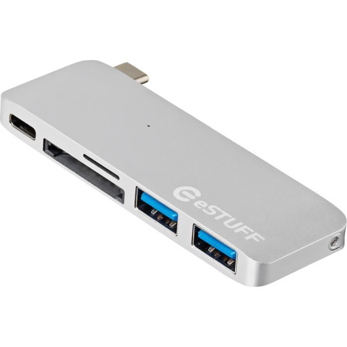 Hub USB-C - Silver - 1 USB-C - 2 USB 3.0 - Lecteur SD/MicroSD - Gris ...