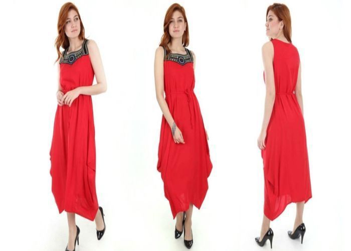 Robe - Brodé - Rouge - 100% viscose - Taille 40 - Longueur 125 cm Rouge ...