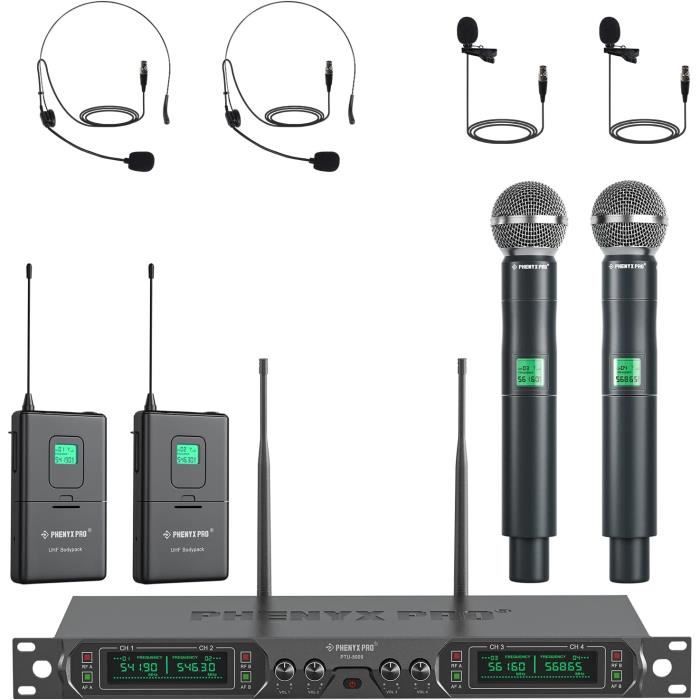 Système De Microphone Sans Fil Uhf À 4 Canaux, Microphone À Fréquence ...