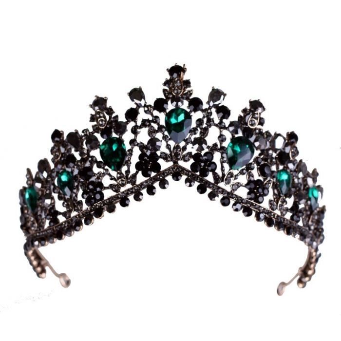 DIADEME,black green--couronne Baroque en pierre de cristal noire et ...
