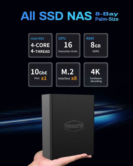 TERRAMASTER F8 SSD NAS Stockage - Serveur NAS Tout SSD à 8 Baies N95 ...