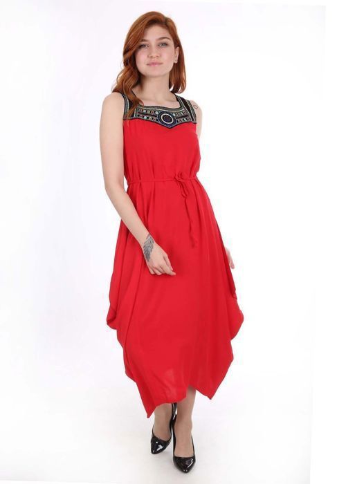 Robe - Brodé - Rouge - 100% viscose - Taille 40 - Longueur 125 cm Rouge ...