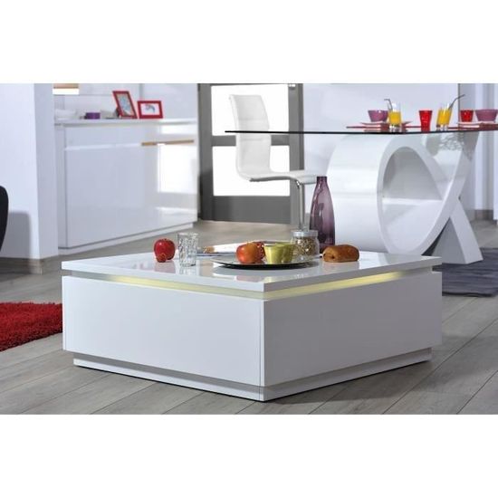 BUZZ Table basse avec éclairage laquée blanc - Cdiscount Maison