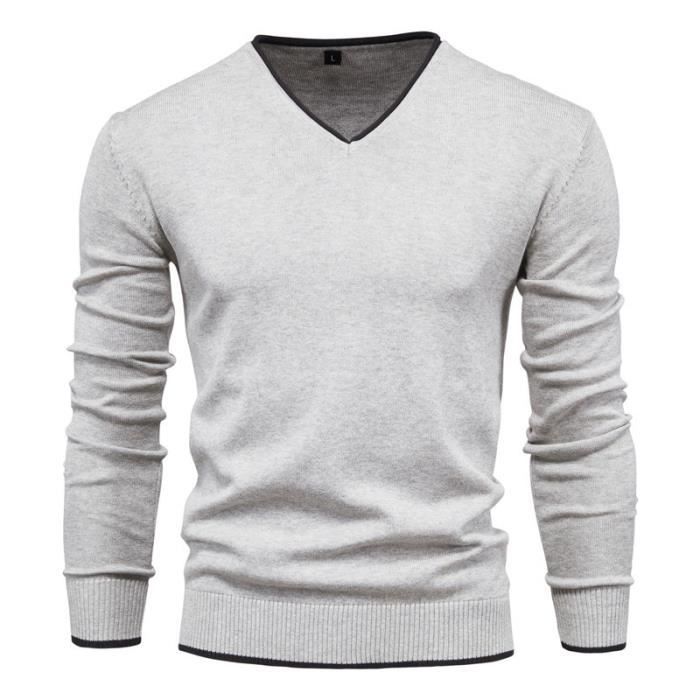 Pull en coton à col en v pour homme,vêtement tricoté,grande taille ...