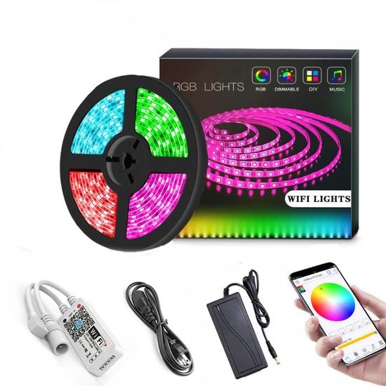 Molyqiu® Ruban à Led Connectée WiFi 15M 450 LEDs 5050 RGB Étanche IP65 OT03 Kit Bande ...