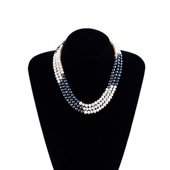 Collier 3 rangs Perles noires et blanches F - Achat / Vente sautoir et ...