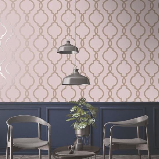 Laticia Géométrique Treillis Papier peint Rose et Or Rose Holden Decor ...