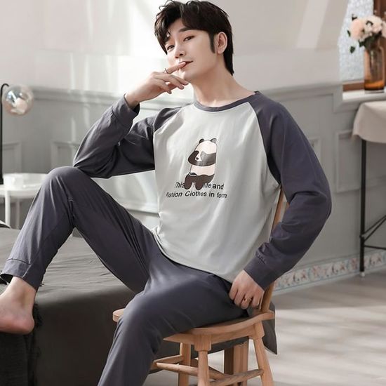 Pyjamas pour hommes,Ensemble pyjama en coton pour homme, vêtements de ...