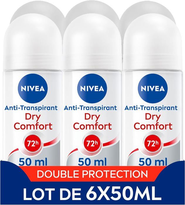 Déodorant anti-transpirant Dry Comfort (lot de 6 x 50 ml), Déo bille pour femme protection 72H ...