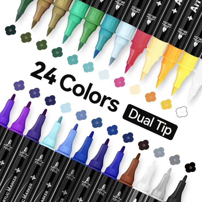 24 Couleurs Marqueur Peinture Acrylique stylos, Marqueurs Acryliques ...