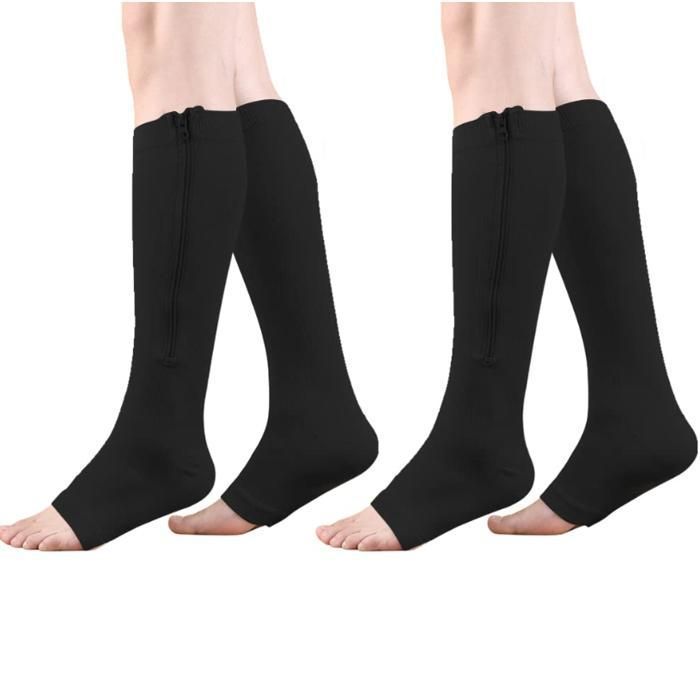 Chaussettes de Compression Médicale à Glissière 15-20 mmHg 2 Paires Bas ...