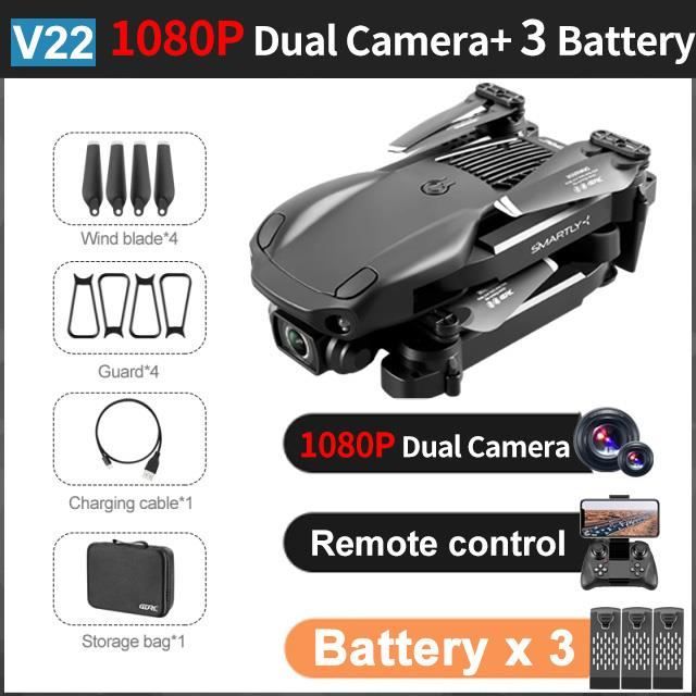 1080P-Double caméra-3B - Drone Professionnel V22 Rc 4k Double Hd Avec ...