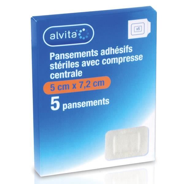 Alvita Pansement Adhésif Stérile avec Compresse Centrale 5 x 7,2cm ...