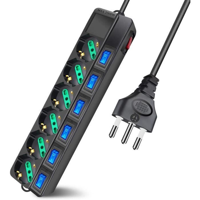 AJW-Extrastar Multiprise multiprise électrique 6 places 10-16 A bi-pas ...