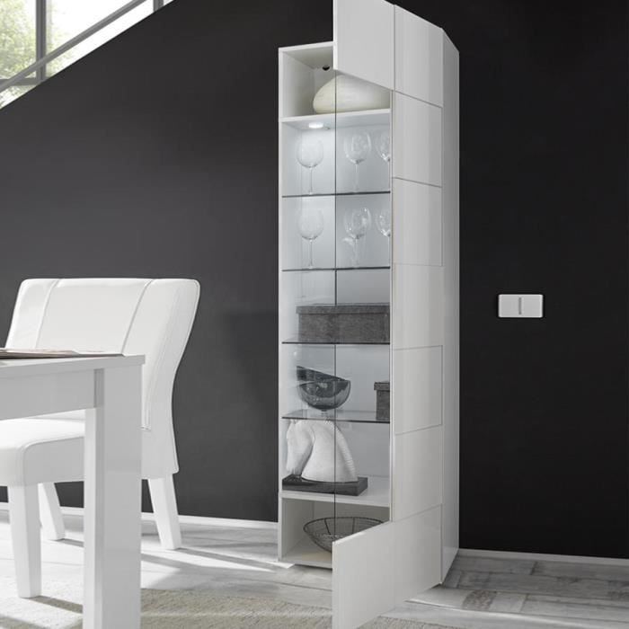 Vitrine LED blanche laqué design SANDREA Blanc L 60 x P 43 x H 187 cm ...
