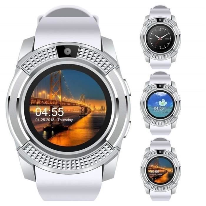 Montre Connectée, Bluetooth smartwatch Rond Etanche avec SIM/TF V8 ...