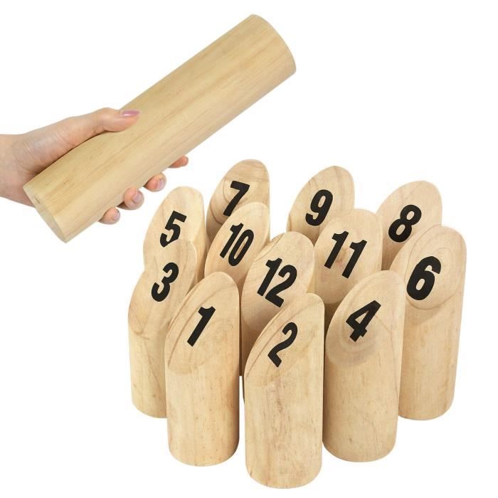 Jeu de lancer en bois - HENGMEI - Kubb Viking - 12 blocs numérotés ...
