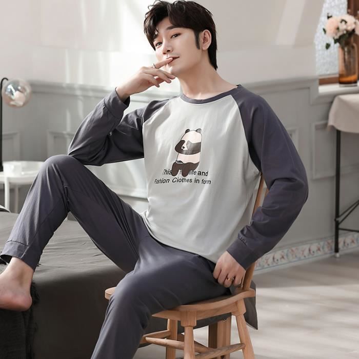 Pyjamas pour hommes,Ensemble pyjama en coton pour homme, vêtements de ...