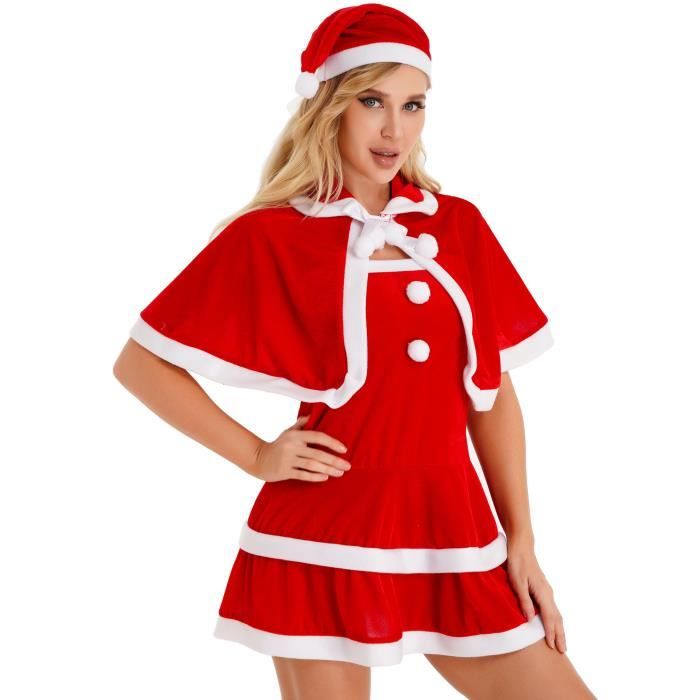 Freebily Femme Robe Cérémonie Noël Velours Robe Mère Noël Lutins Elfe