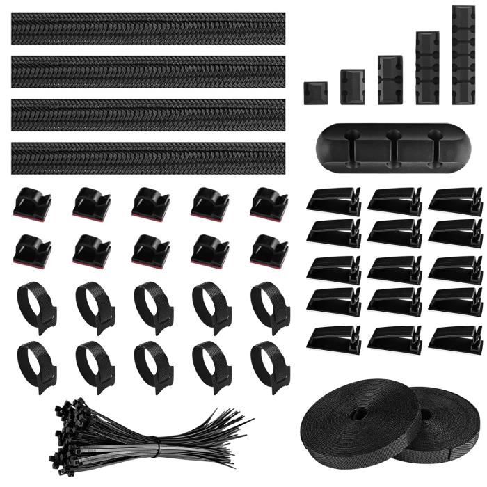 156 pièces kit de Gestion Cables, 5 Clips Cable Adhésifs 4 Cable Gaine ...