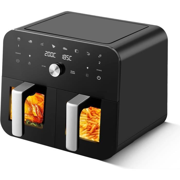 Friteuse sans Huile 9L, Double Zone Air Fryer avec Fenêtre Visible, Friteuse à Air Chaud avec 8 ...