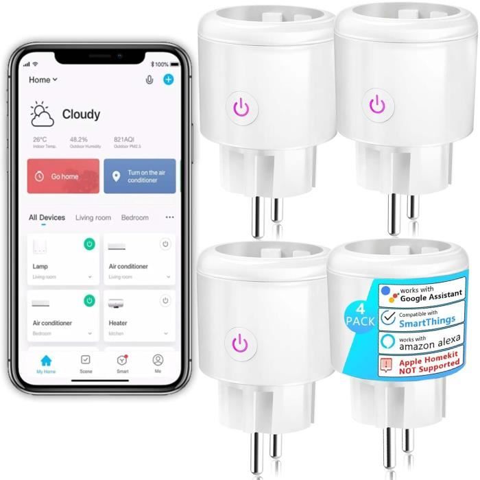 Prise Connectée - SURFOU - Minuteur Programmable WiFi - Lot de 4 ...