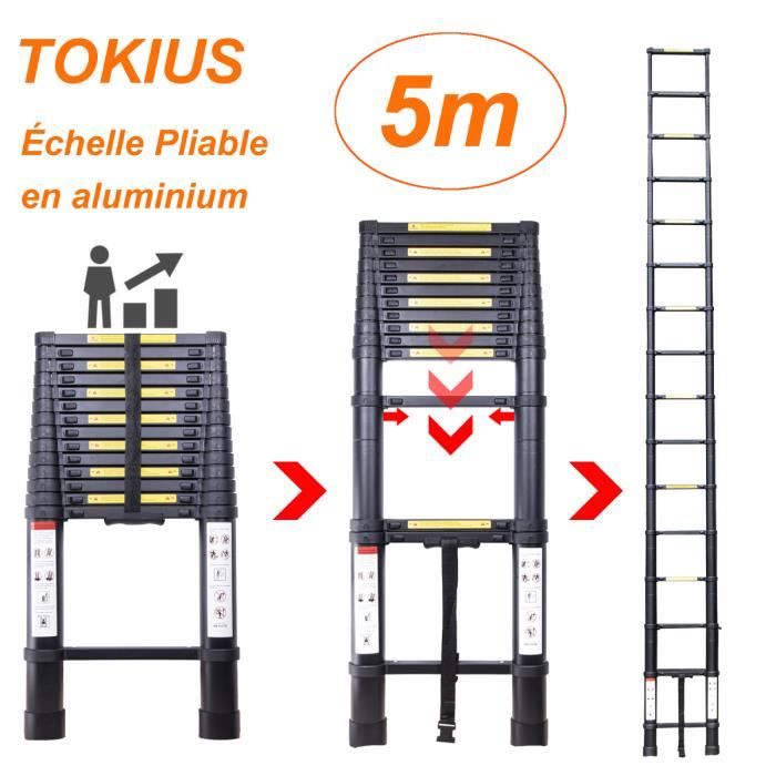 TOKIUS Échelle Télescopique Portable 5M en Aluminium Escabeau ...