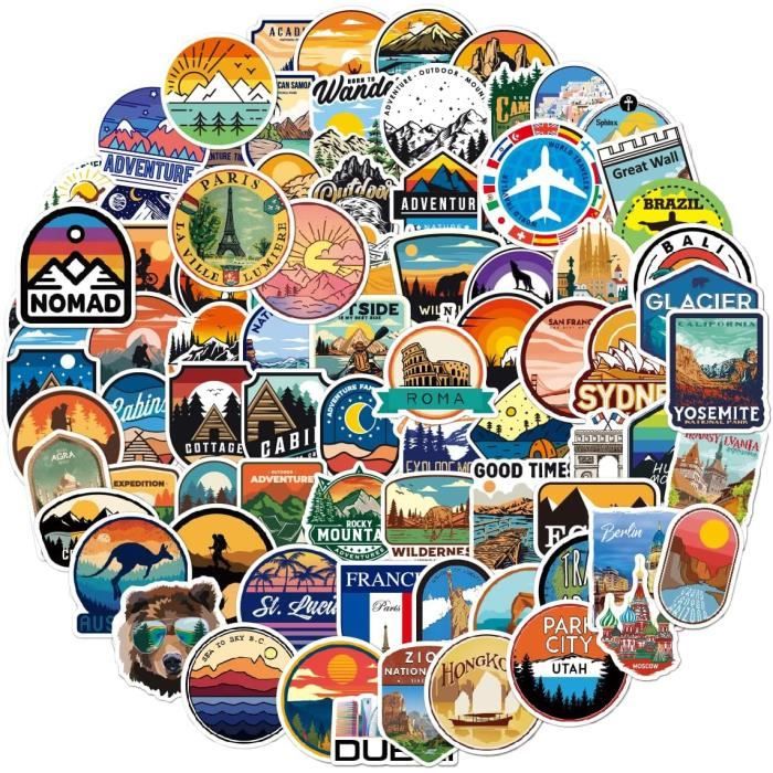 Voyage Sticker Autocollant 100 pièces, Vinyl Stickers d'aventure en ...