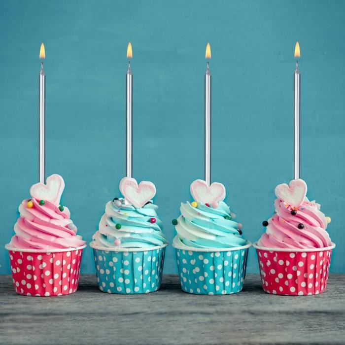 Lot De 12 Bougies D'Anniversaire Argentées À Paillettes Métalliques ...