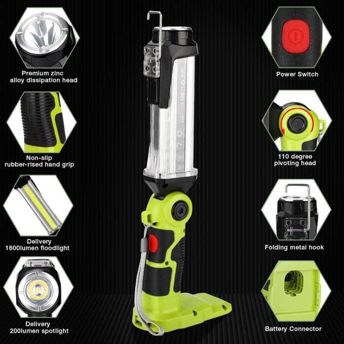 18V Lampe de travail LED sans fil portable à large et longue portée ...