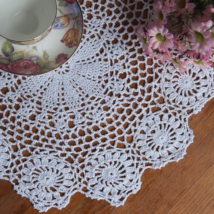 Napperons Dentelle Crochet Coton Tissu Rond Table Cuisine Décor - 37cm ...