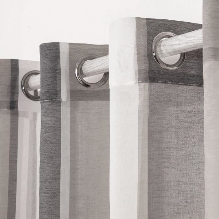 Miulee Rideaux Voilage À Rayures Blancs Et Gris Foncé, Voilages Intérieurs Avec Oeillets, Beaux ...