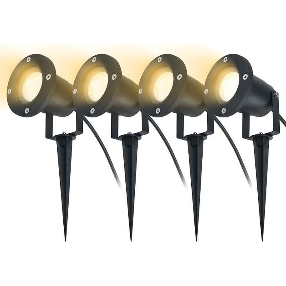 XMTECH Lot de 4 spots de jardin LED 4 W avec piquet - Blanc chaud ...