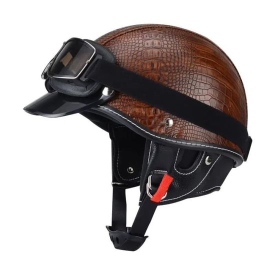 Casque demi-visage en cuir pour homme,casques de moto à profil bas avec ...