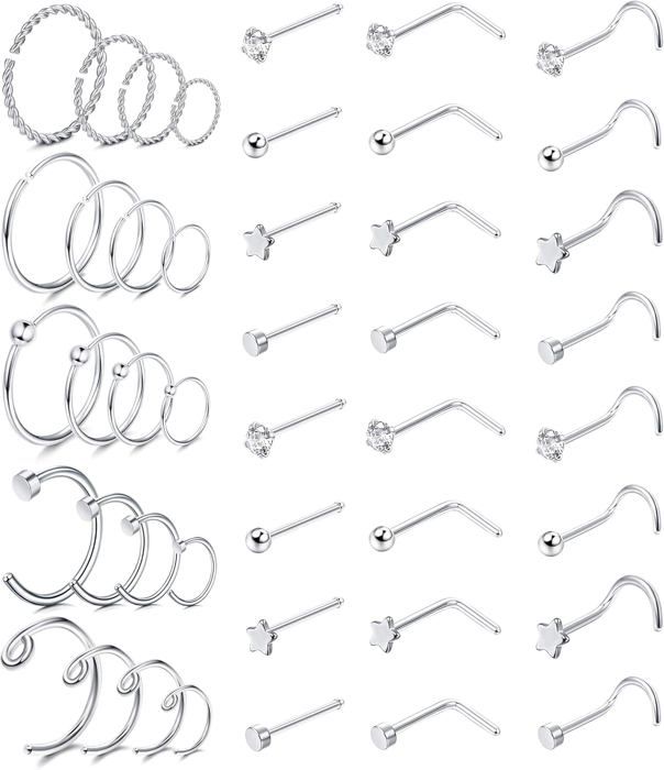 Milacolato 20G Piercing Nez Anneau Argent L Forme Nez Stud en Acier Inoxydable 316L Piercing Nez ...