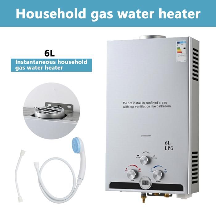 Chauffe-eau instantané à gaz de 12 kW, débit de 6 litres/minute ...