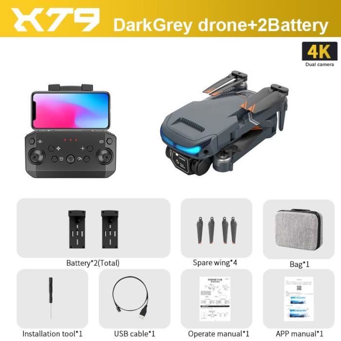 4k-DualCDarkgrey-2B-KOHR nouvelle caméra drone xt9 rc 4k fpv flux ...