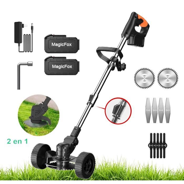 Coupe Bordure sans fil avec 2 batteries, Roue de Guidage Amovible, Débroussailleuse Électrique ...